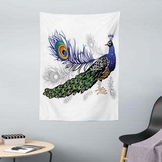 Abakuhaus Fr&uuml;hling Wandteppich, Wilde Pfauenfeder aus Weiches Mikrofaser Stoff Waschbar ohne Verblassen Digitaldruck, 110 x 150 cm,Blau Gr&uuml;n