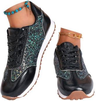 Minetom Baskets Brillantes Femme Chaussures De Course &Eacute;tincelantes Confortables Semelle &Eacute;paisse pour La Marche Tennis Jogging B Noir 41 EU