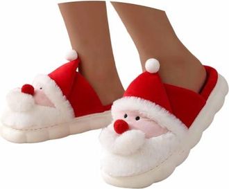 Generic Pantoufles de No&euml;l pour homme et femme - Chaudes - Confortables - L&eacute;g&egrave;res et confortables - En peluche - Pour lint&eacute;rieur et lext&eacute;rieur, a blanc, 7.5/8