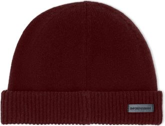Emporio Armani unisex, Accessoires, Brun, Taille: L Bonnet en cachemire rouge-brun avec embl&egrave;me logo