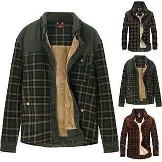 Generic Chemise en flanelle à carreaux pour homme - Veste ajustée - Style rétro - Mini carreaux - Doublure en fourrure - Manteau de campagne occidental - Col 