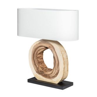 Invicta Interior Nat&uuml;rliche Tischlampe ORGANIC ARTWORK 55cm Walnussholz mit Leinenschirm Tischleuchte Massivholzleuchte Wohnzimmerlampe