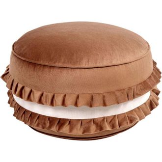 Beliani Pouf Moderne en Velours 50 x 50 x 30 cm Rond Rembourr&eacute; EPS Forme de Macaron Accessoire Enfant Marron Marot