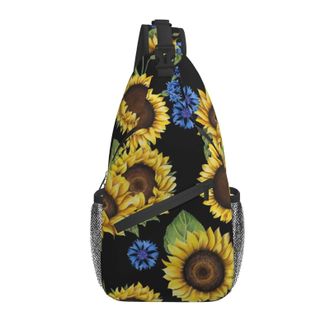 AOOEDM Sonnenblumen und Kornblumen Sling Bag Crossbody Brusttasche Tagesrucksack Reisen Wandern Umhängetasche für Männer Frauen