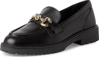 Marco Tozzi Damen Loafer ohne Absatz aus Leder mit Schnalle, Schwarz (Black), 39 EU