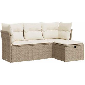 vidaXL Vidaxl - Salon de jardin avec coussins 4 pcs beige r&eacute;sine tress&eacute;e