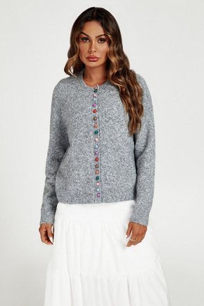 FS Collection Strickjacke Damen Strickjacke Cardigan Feinstrick Regenbogenkn&ouml;pfe Langarm (Einheitsgr&ouml;&szlig;e) 56% Viskose, 26% Polyester, 18% Wolle, bunte Kn&ouml;pfe