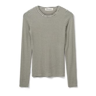 Sofie Schnoor Gestreiftes T-Shirt Lang Army Gestreift - - Tops - Damen - Beige - XS