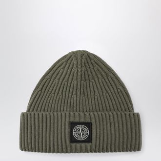 Stone Island Gr&uuml;ne gerippte Wollm&uuml;tze mit Compass-Patch