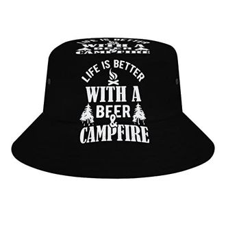 Generic Bière Et Feu De Camp (1) Chapeau Pêche Mode Bob Chapeaux Anti-UV Casquettes Visières pour Voyage Chasse Hommes