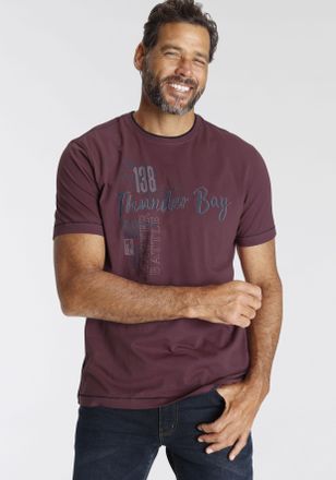 Man's World T-Shirt MANS WORLD, Herren, Gr. 4XL (68/70), lila (beere), Single Jersey, Obermaterial: 100% Baumwolle, bedruckt, washed, normal, Rundhals, Shirts T-S