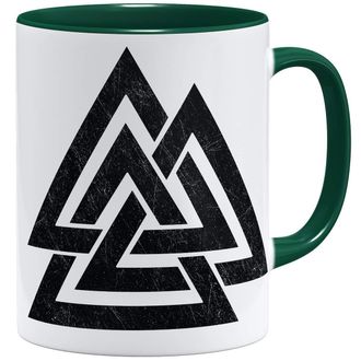 OM3 Valknut-Vikings-Symbol Tasse - Keramik Becher - 11oz 325ml - Wotansknoten Wikinger Logo Nordic Warrior - Gr&uuml;n