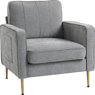 HOMCOM Loungesessel mit goldenen Stahlbeinen, Bequemes 1-Sitzer-Sofa, Seitentaschen, für Wohnzimmer, Büro, Schlafzimmer, grau