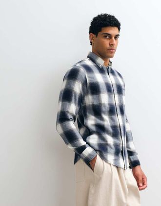 GANT regular fit kariertes Flanellhemd in Marineblau
