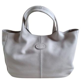 Tod's Stone Pebbled Leather Medium Shopper Bag