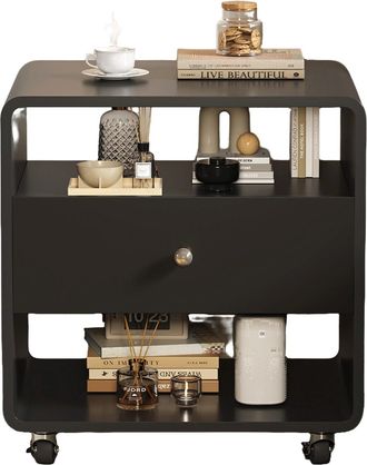 Generic Neuer Nachttisch im chinesischen Stil Schlafzimmer Massivholz Minimalistischer moderner Beistelltisch Kompakter Beistelltisch für zu Hause(Black,40cm(