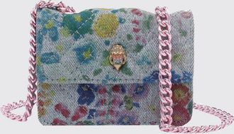 Kurt Geiger Mini sac Kensington en denim &agrave; motif floral et logo en strass