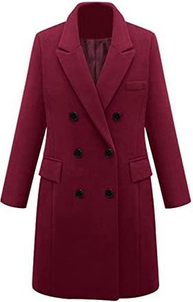 Generic Vestes dhiver pour femmes 2026 pour femmes, manteau &agrave; revers long, v&ecirc;tements dext&eacute;rieur daffaires, manteau chaud &agrave; boutons double boutonnage, bordeaux