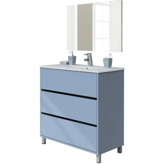 PEGANE Pegane - Meuble de salle de bain avec 3 portes coloris bleu azul - Hauteur 88 x Longueur 81 x Profondeur 47 cm