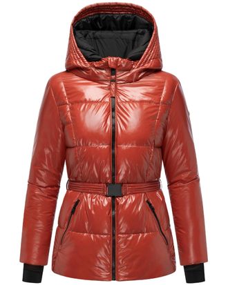 Navahoo Damen Winterjacke gl&auml;nzende warme Steppjacke mit Tailleng&uuml;rtel Eisglanz 14 Dark Terracotta Gr. XL
