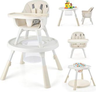 Costway 6-in-1 Babyhochstuhl h&ouml;henverstellbar, mit Sicherheitsgurt, Doppeltablett & Aufbewahrungsbeh&auml;lter, f&uuml;r Kleinkinder Beige - Costway