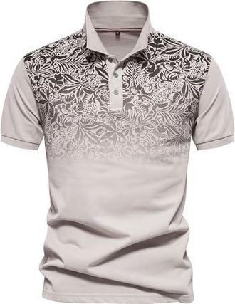 Generic Polo à manches courtes pour homme avec imprimé floral dégradé 3 boutons T-shirt dété 2025, Polo kaki pour homme, XL
