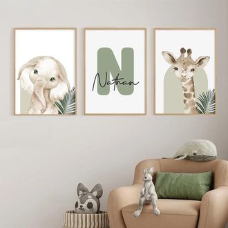 Generic 3 Poster Tiere Savanne Baby 30 x 40 cm Wanddekoration Safari Leinwand Dschungel Kinderzimmer Poster Bohrer Babyzimmer Jungen Geschenk ohne Rahmen