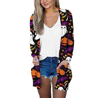 Generic Broche ronde pour femme - Cardigan ouvert sur le devant et cardigan l&eacute;ger - Haut Duster d&eacute;contract&eacute; pour femme - Pull &eacute;l&eacute;gant, Noir, XXL