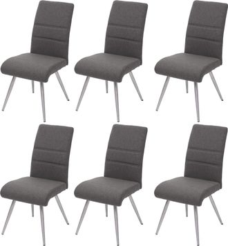 Mendler 6er-Set Esszimmerstuhl HWC-G55, Küchenstuhl Stuhl, Stoff/Textil Edelstahl gebürstet - grau-braun