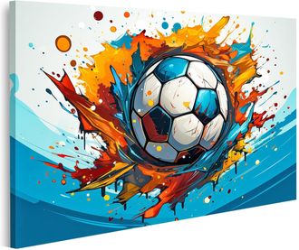 Islandburner Bild auf Leinwand Bunter Fu&szlig;ball Kunstwerk mit Farbspritzern Bilder Wandbilder Poster