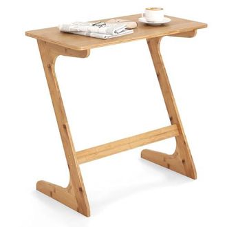 Giantex Table dAppoint en Bambou, Bout de Canapé en Forme de Z pour Collations et Boissons, Dessus Spacieux, Bureau Ordinateur pour Salle à Manger, Salon, Cha