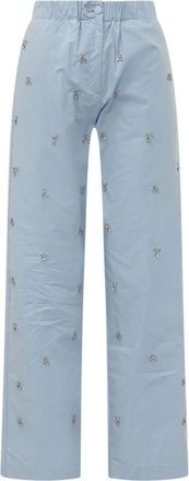 A Paper Kid Femme, Pantalons, Bleu, Taille: 38 FR Pantalon Popeline Orn&eacute;