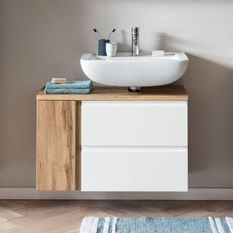 Casa home24 Waschbeckenunterschrank II 85 x 54 x 35cm Ausrichtung rechts Weiß/Matt Weiß