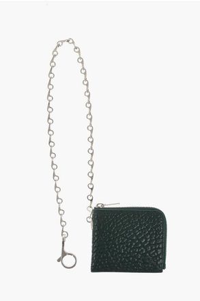Burberry Textured Leather Wallet with Silver-Tone Chain size Unica