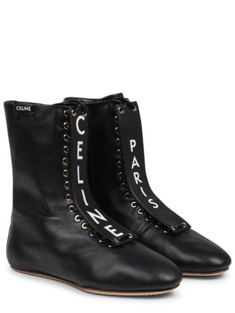 Celine Logo-Detailed Lambskin Boots - Black