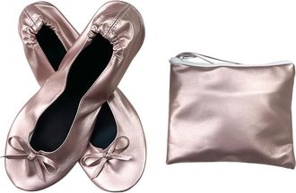 Minetom Damen M&auml;dchen Faltbare Ballerina Bequem Flache Ballerinas Casual Komfort Weich PU Leder Party Hochzeit Schuhe mit Tragetasche A Hellrosa 39/40 EU