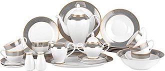 Multi Casa Mex KBB006 Teller-Set 37 STÜCKE BRENT Weiß, golden, Porzellan