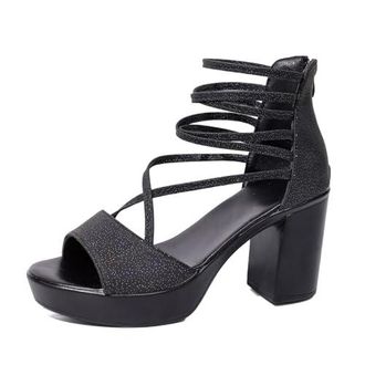 Generic Sandales &agrave; talons hauts pour femme avec sangle de cheville et fermeture &eacute;clair confortables &agrave; bout ouvert, Noir, 38.5 EU