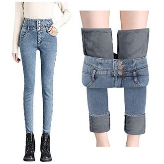 Generic Jean skinny pour femme - Taille haute - Pantalon en jean stretch - Pantalon thermique push-up - Coupe ajust&eacute;e - Jean skinny - Jean &agrave; enfiler - Pantalo