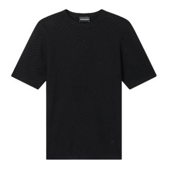 Emporio Armani Homme, Tops, Noir, Taille: L T-shirt en maille d&eacute;corative noir pour homme