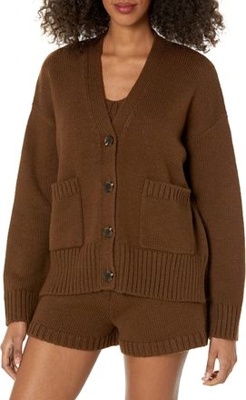 The Drop Damen Brigitte Cardigan mit großen Knöpfen und Taschen Vorn, Gerippt, Kaffeebohnen, XL