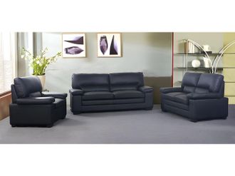 Vente-Unique Couchgarnitur Leder 3+2+1 - B&uuml;ffelleder - Schwarz - Mimas