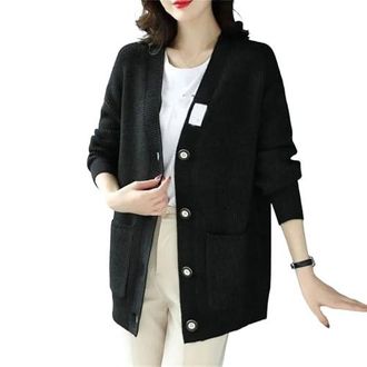 Generic Manteau en tricot &eacute;pais pour femme - Cardigan en laine - Style cor&eacute;en, noir, Taille XL