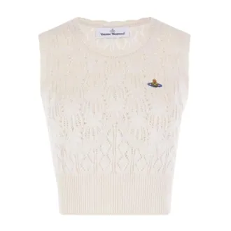 Vivienne Westwood Femme, Pulls, Beige, Taille: 40 FR Haut en Tricot &agrave; Col Rond