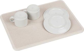 WENKO Abtropfplatte Mod. Damon schnelltrocknende Diatomit Abtropfmatte K&uuml;che Silikonf&uuml;&szlig;e wasserabsorbierend Schleifpapier 40 x 30 x 0,9 cm beige