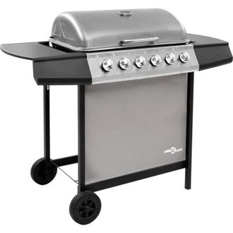 vidaXL Vidaxl - Barbecue gril &agrave; gaz avec 6 br&ucirc;leurs Noir et argent&eacute;