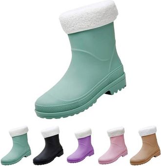 Generic Wellington Bottes de pluie mi-mollet confortables avec doublure en peluche pour femme Antid&eacute;rapantes et imperm&eacute;ables Chaussures de travail pour la p&ecirc;c