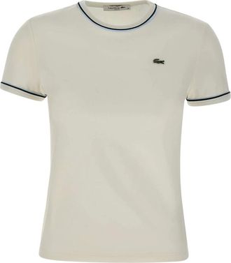 Lacoste T-shirt en jersey &agrave; bordures contrast&eacute;es - Femme - Tops - Blanc - Taille: 36 FR