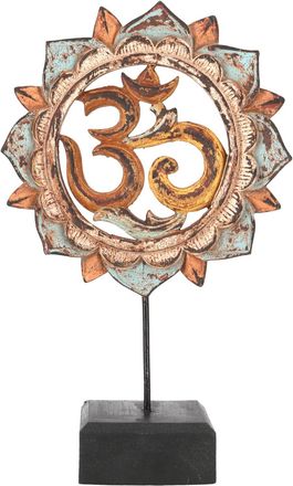 Guru Shop Holzskulptur OM, Dekoobjekt mit Ständer - 31 cm Vintage Bunt