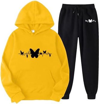 Generic Sweat &agrave; capuche d&eacute;contract&eacute; &agrave; manches longues et col rond pour femme - Motif coeur et imprim&eacute; - Pour lautomne et lhiver - 2026, jaune, 3XL